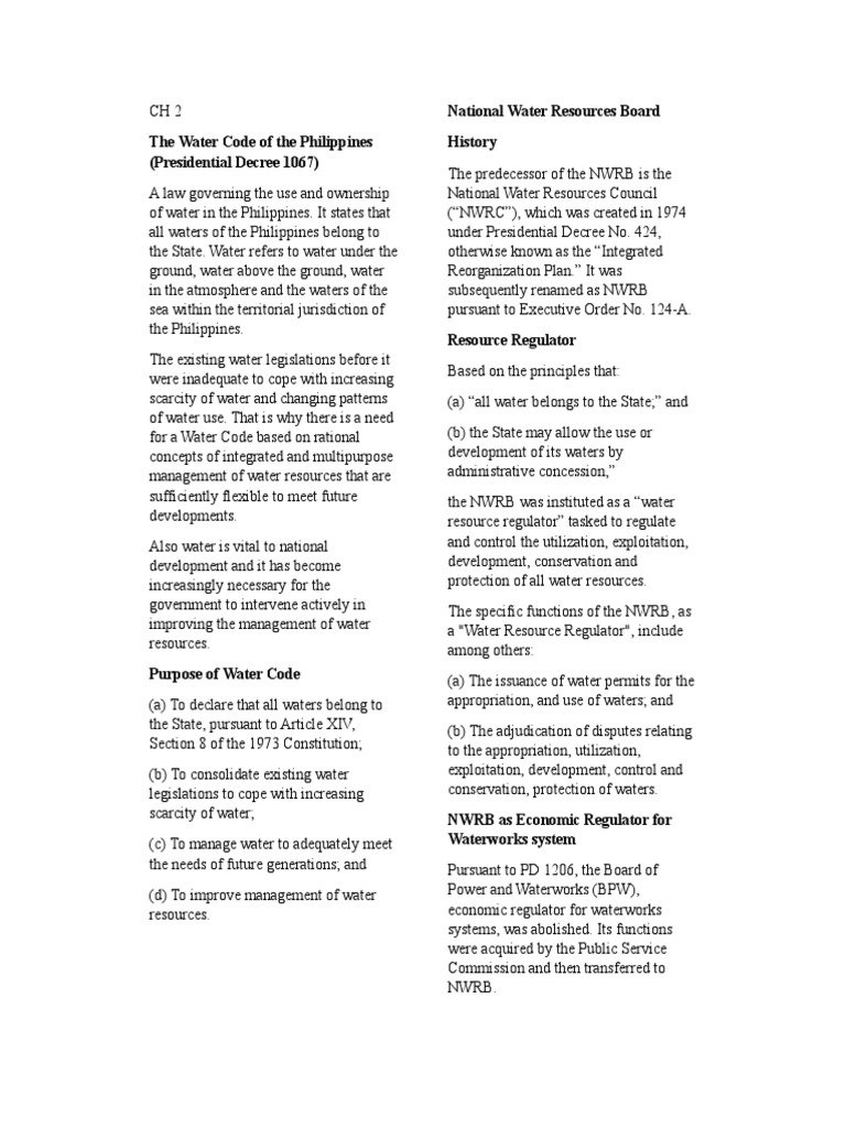 Ch2 Water Code Handout | PDF | Water Resources | Water Supply