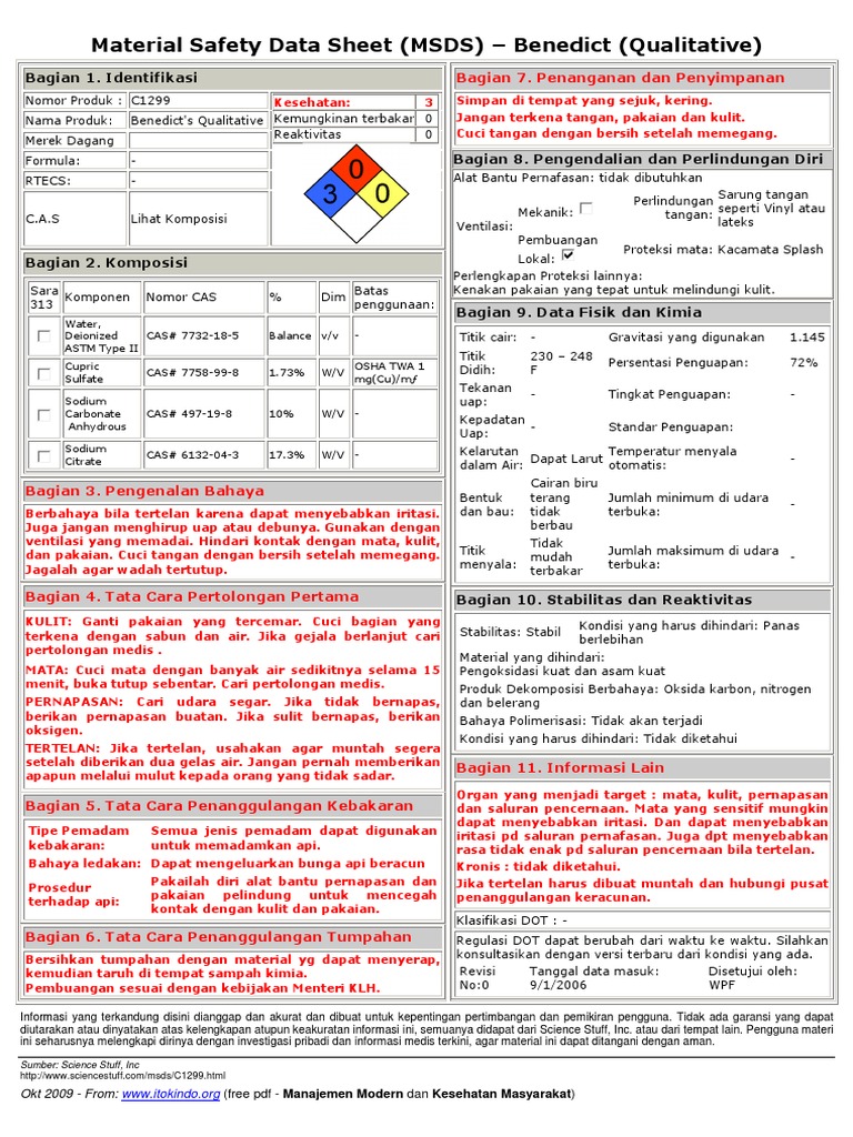 MSDS - Benedict Qualitative | PDF