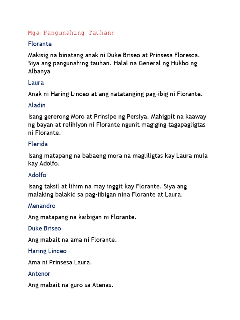 Characters of Florante at Laura | PDF