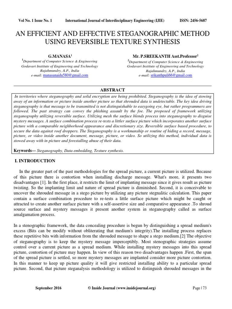 An Efficient and Effective Steganographic Method Using Reversible Texture Synthesis | PDF ...