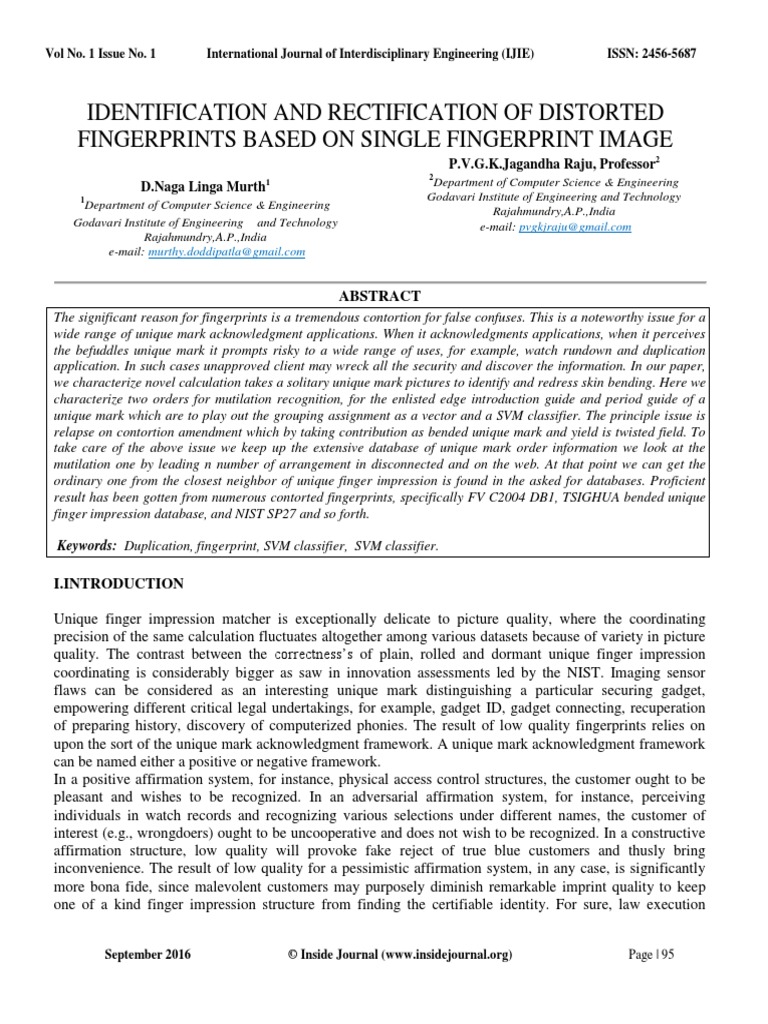 Identification and Rectification of Distorted Fingerprints Based On Single Fingerprint Image ...
