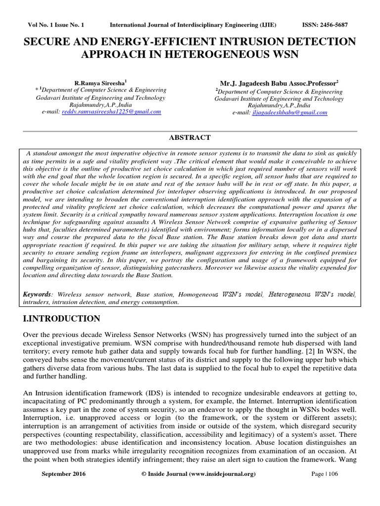 Secure and Energy-Efficient Intrusion Detection Approach in Heterogeneous WSN | PDF | Wireless ...
