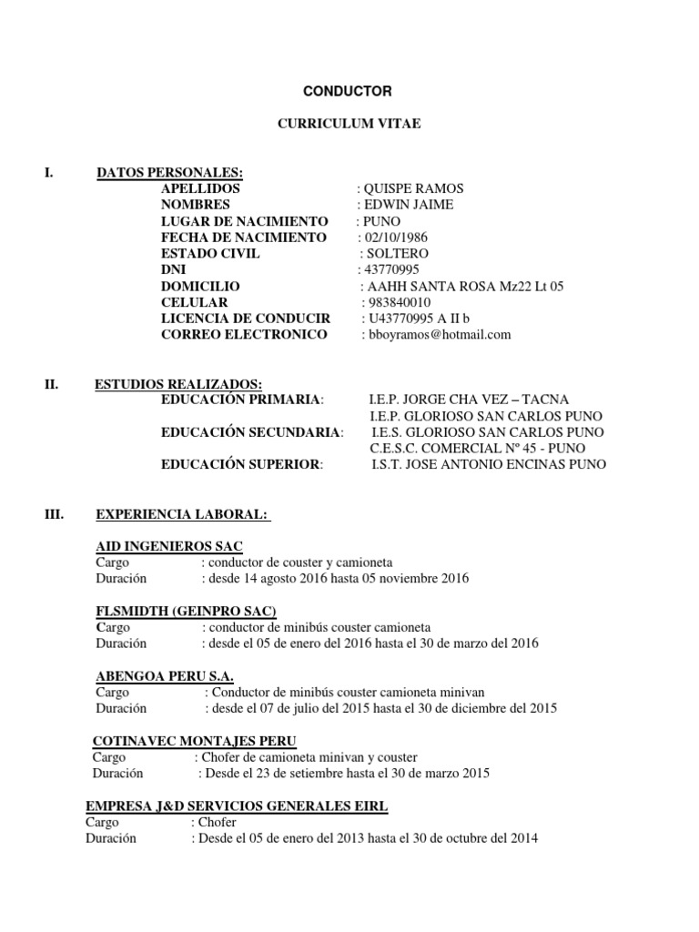 Curriculum Edwin 2017 PDF | Descargar gratis PDF | Transporte