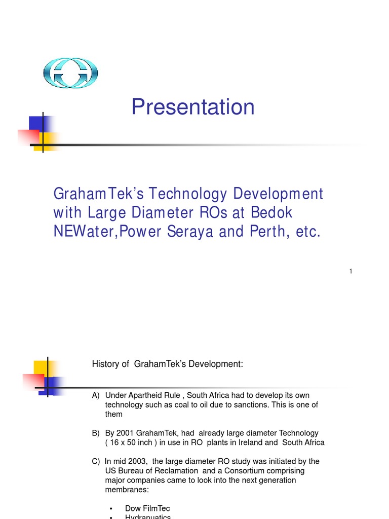 Presentation To Sheik Ebrahim On GrahamTek Technology | PDF | Membrane | Desalination