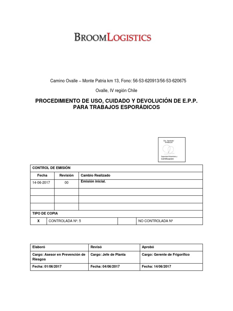 Procedimiento de Uso, Cuidado y Devolución de Epp Trabajos Esporádicos | PDF | Science ...