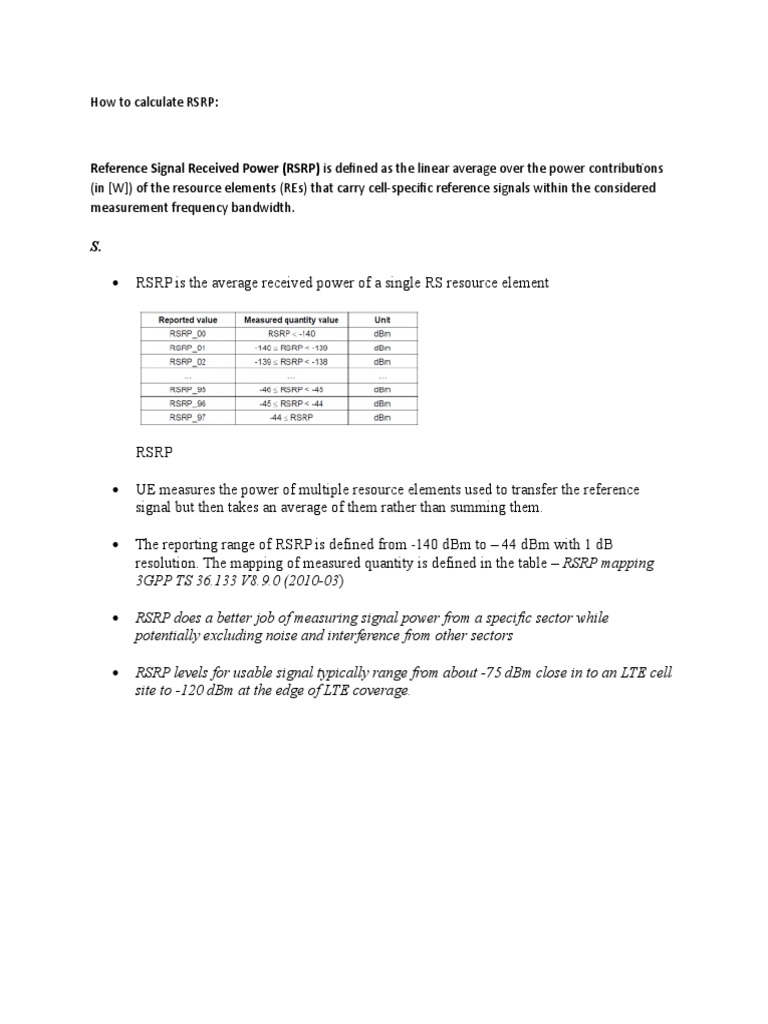 RSRP Calculation and Signal Strength in LTE | PDF | Bandwidth (Signal ...