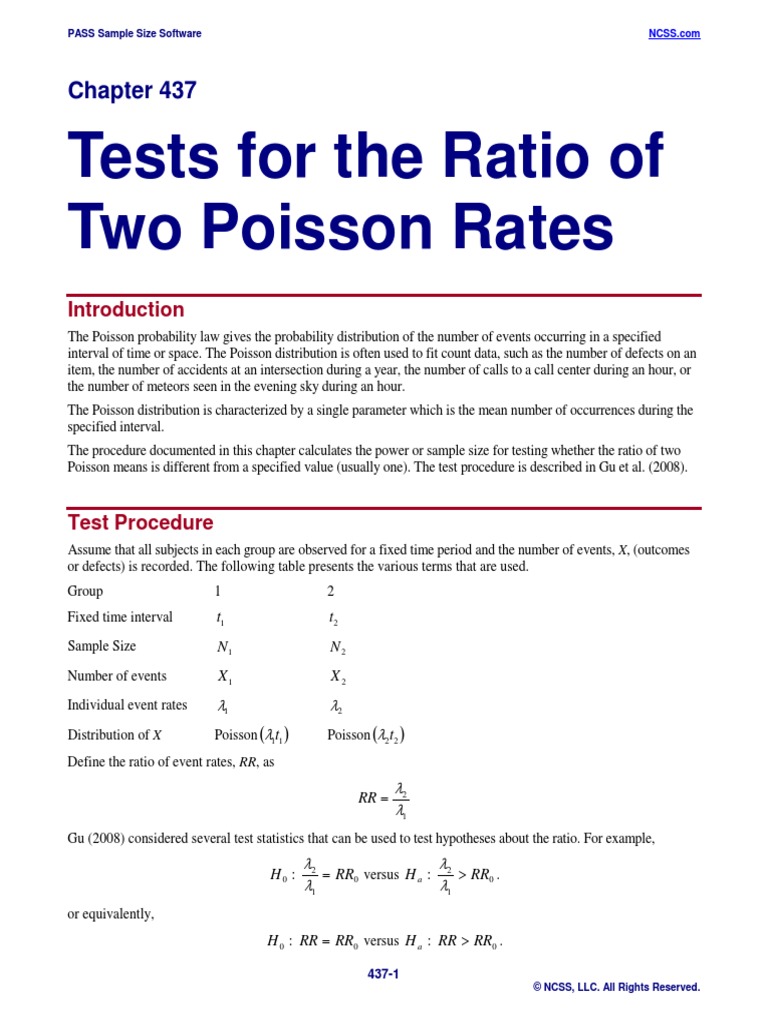 Tests For The Ratio of Two Poisson Rates | PDF | Statistical Hypothesis ...