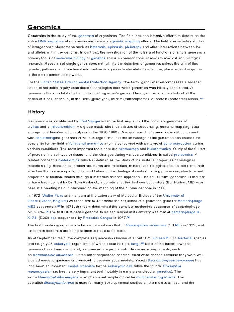 Genomics | PDF | Whole Genome Sequencing | Dna Sequencing