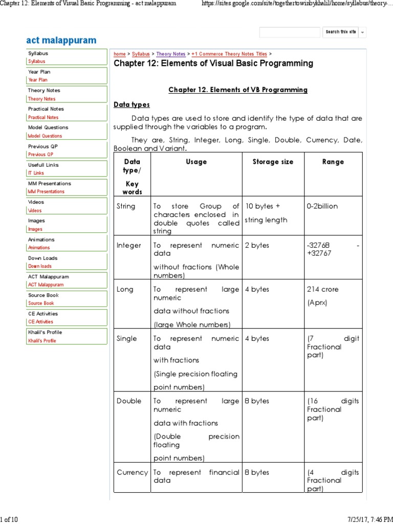 Chapter 12 - Elements of Visual Basic Programming - Act Malappuram | Download Free PDF | Control ...