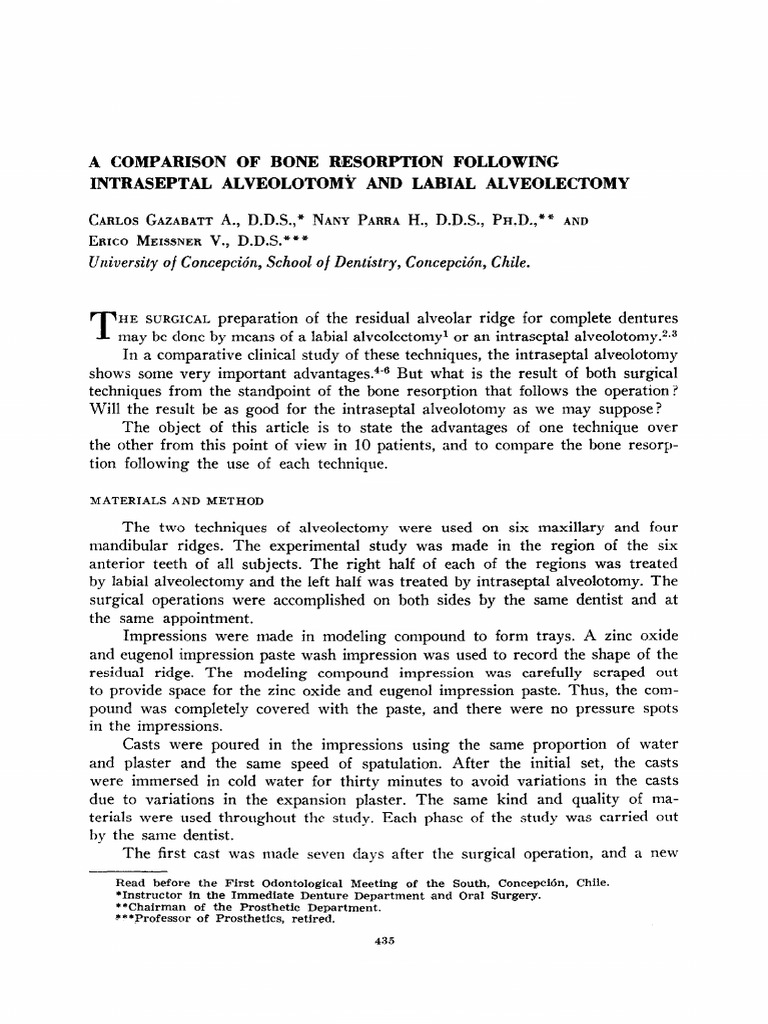 A Comparison of Bone Resorption Following Intraseptal Alveolotomk and ...