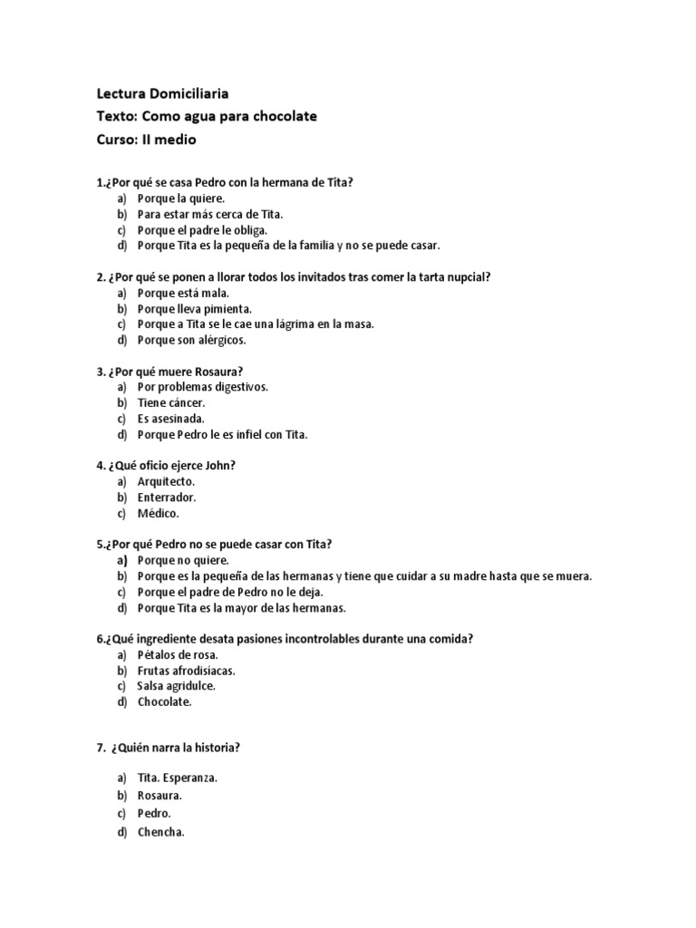 Guía de Trabajo - Como Agua para Chocolate | PDF | Bienestar | Medicina
