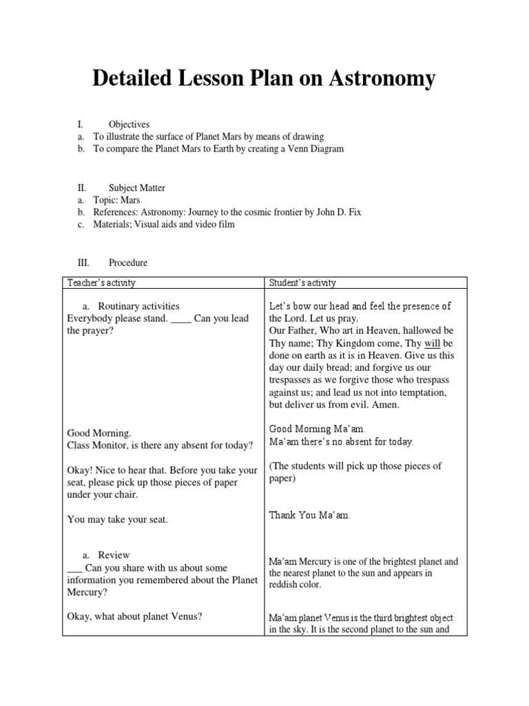 Mars Lesson Plan | PDF | Mars | Planets