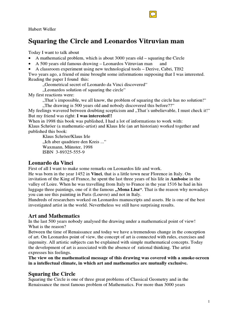 Vitruvian Man and Squaring of Circle | PDF | Circle | Leonardo Da Vinci