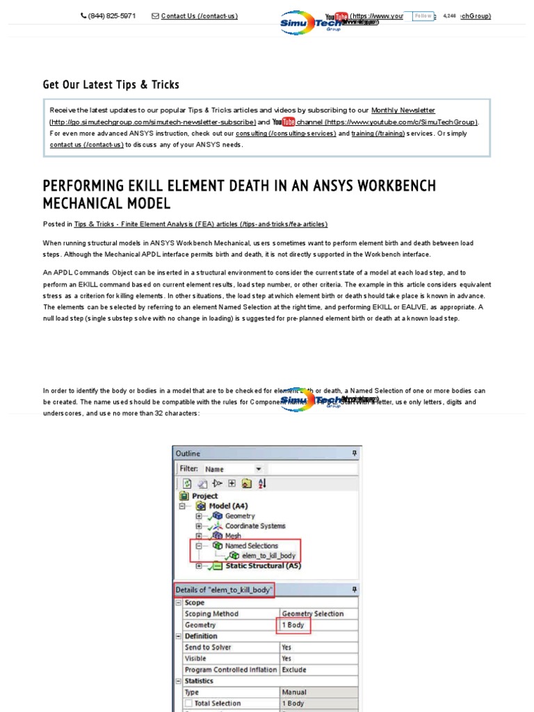 FEA Tips & Tricks Performing EKILL Element Death in ANSYS Workbench ...