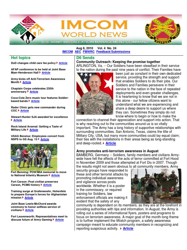 6 August 2010 IMCOM World Newsletter | PDF | United States Army | Military
