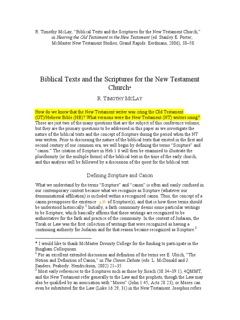 Biblical Texts McLay | PDF | Biblical Canon | Bible
