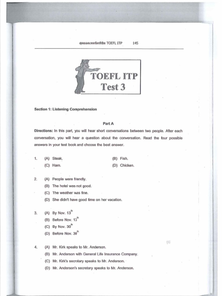 แนวข้อสอบ TOEFL-ITP Test 3 | PDF