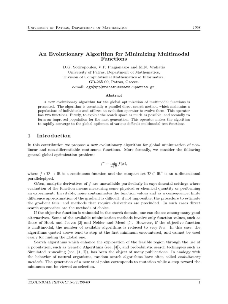 An Evolutionary Algorithm For Minimizing Multimodal Functions Download Free Pdf Mathematical