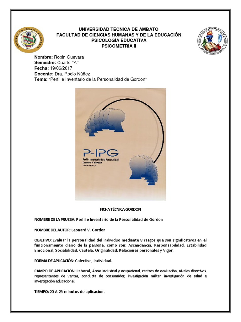 Perfil e Inventario de La Personalidad de Gordon | PDF | Autoestima ...