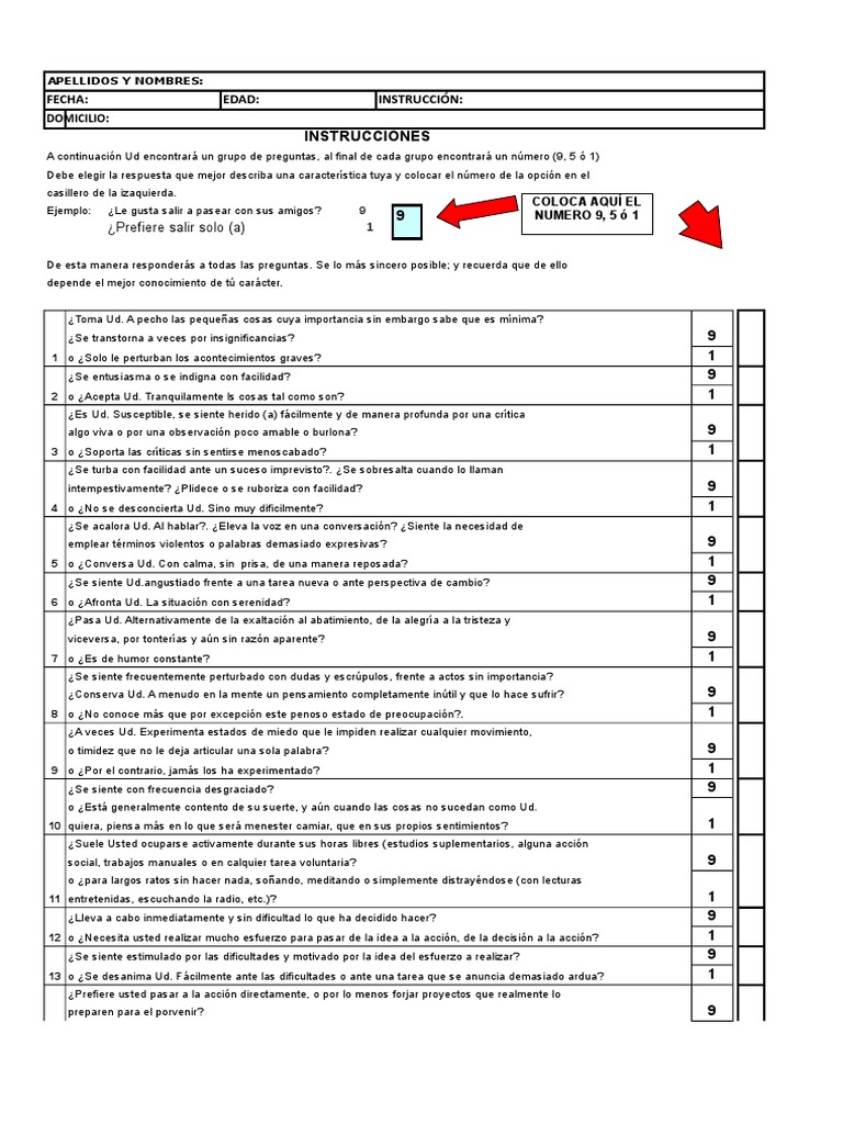 Test Berger - Cuestionario | Descargar gratis PDF | Sicología