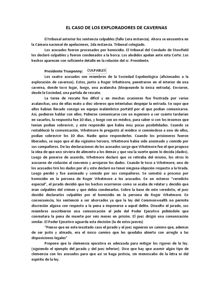 Caso de Homicidio en Caverna: Análisis Legal | PDF | Juez | Certeza