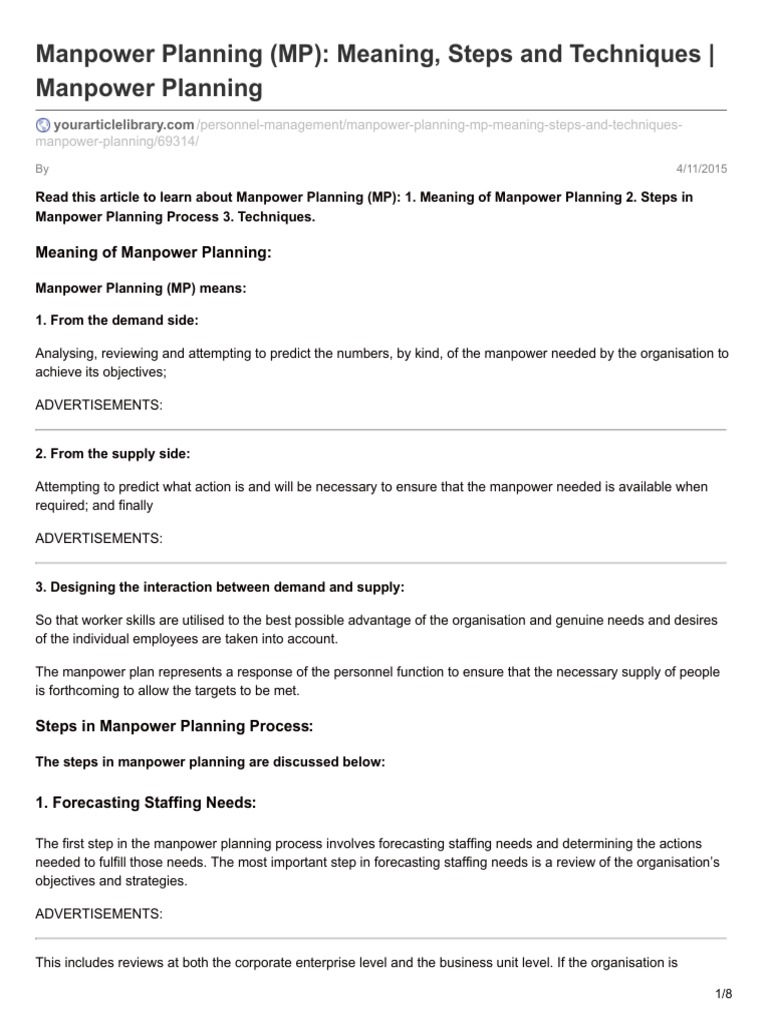 Manpower Planning (MP) Meaning, Steps and Techniques Manpower Planning ...