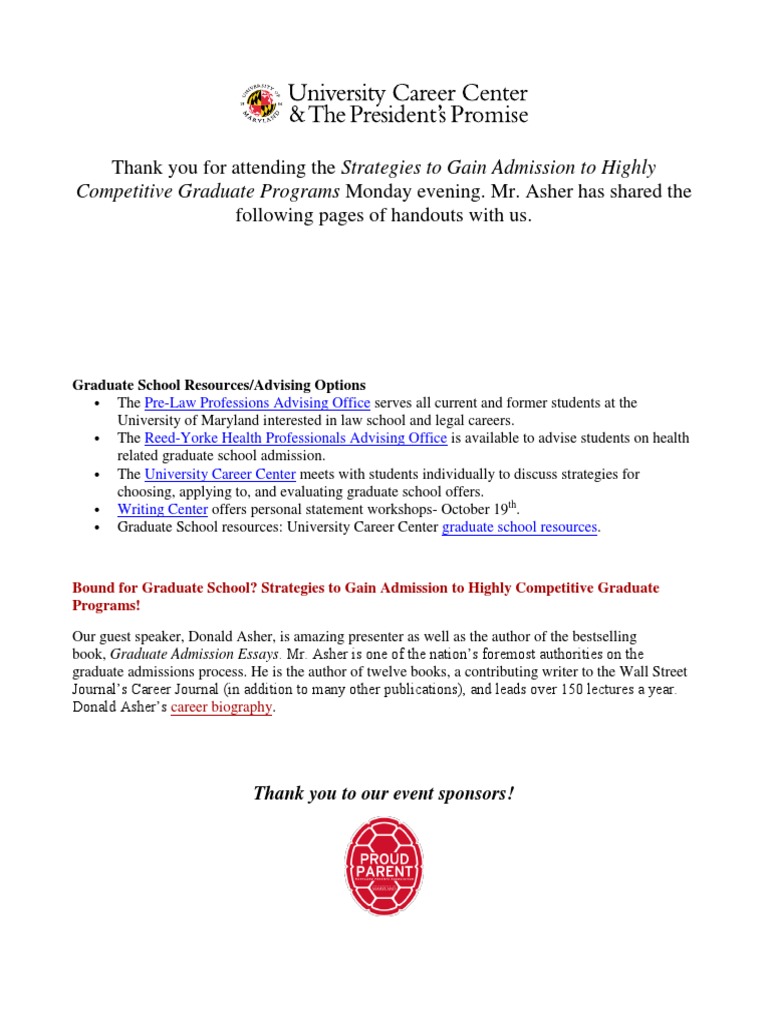 Graduate School Tips - Donald Asher Presentation | PDF | Graduate ...