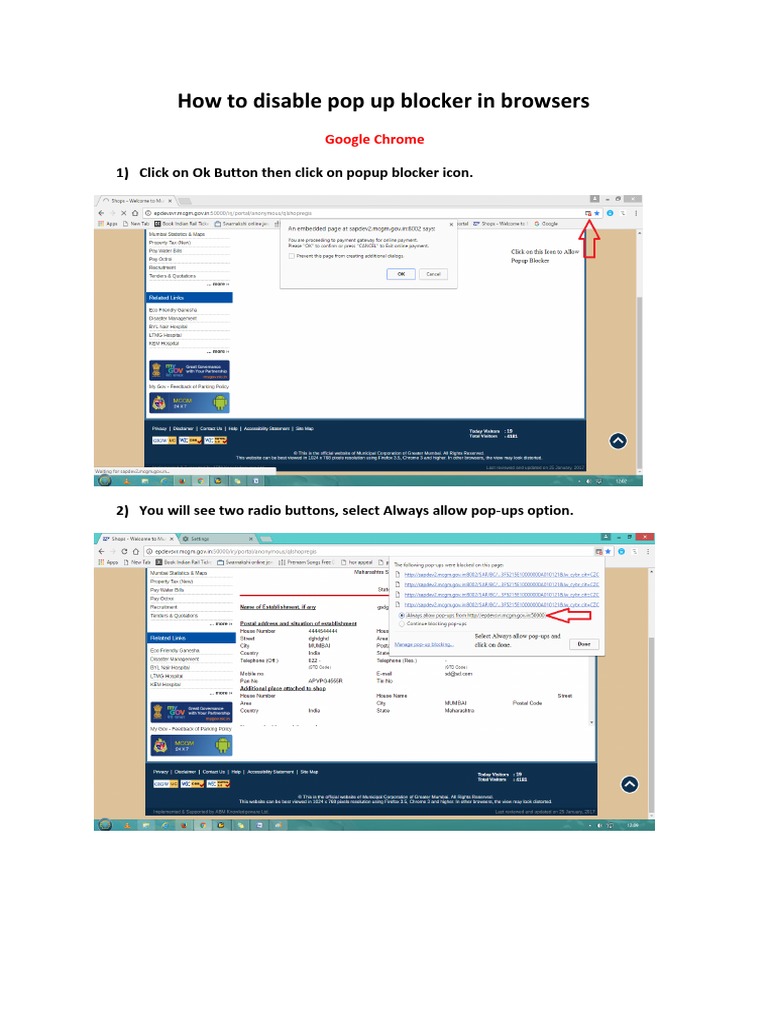 How To Disable Pop Up Blocker in Browsers: 1) Click On Ok Button Then ...
