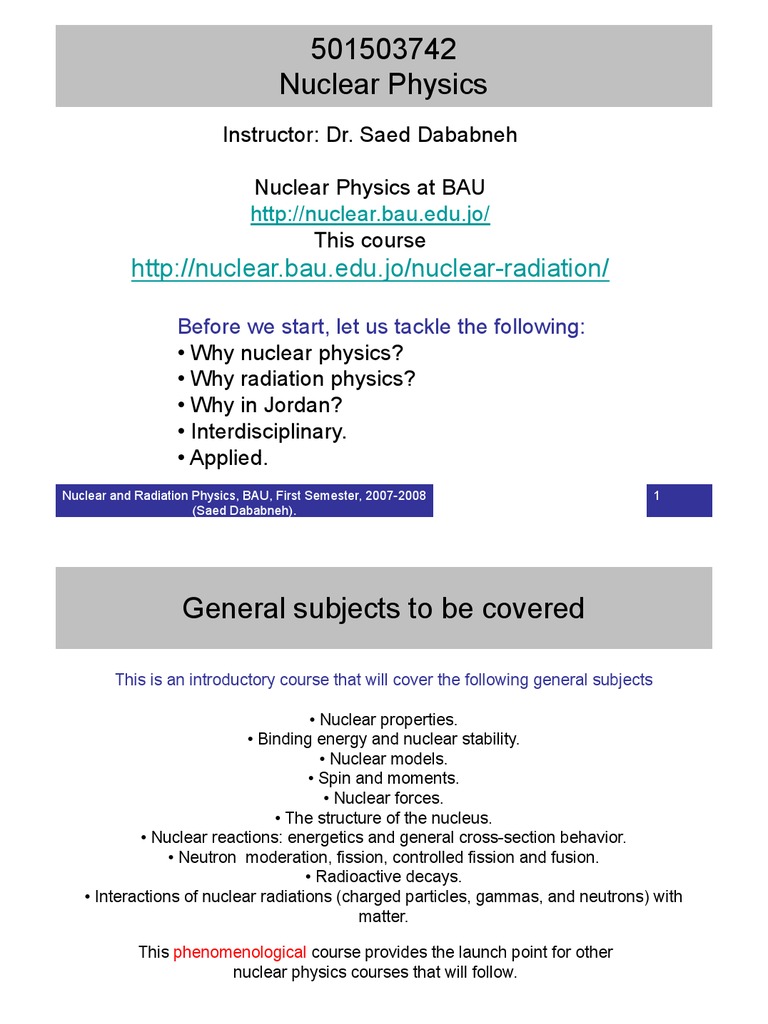 Nuclear Physics Intro | PDF | Isotope | Atomic Nucleus