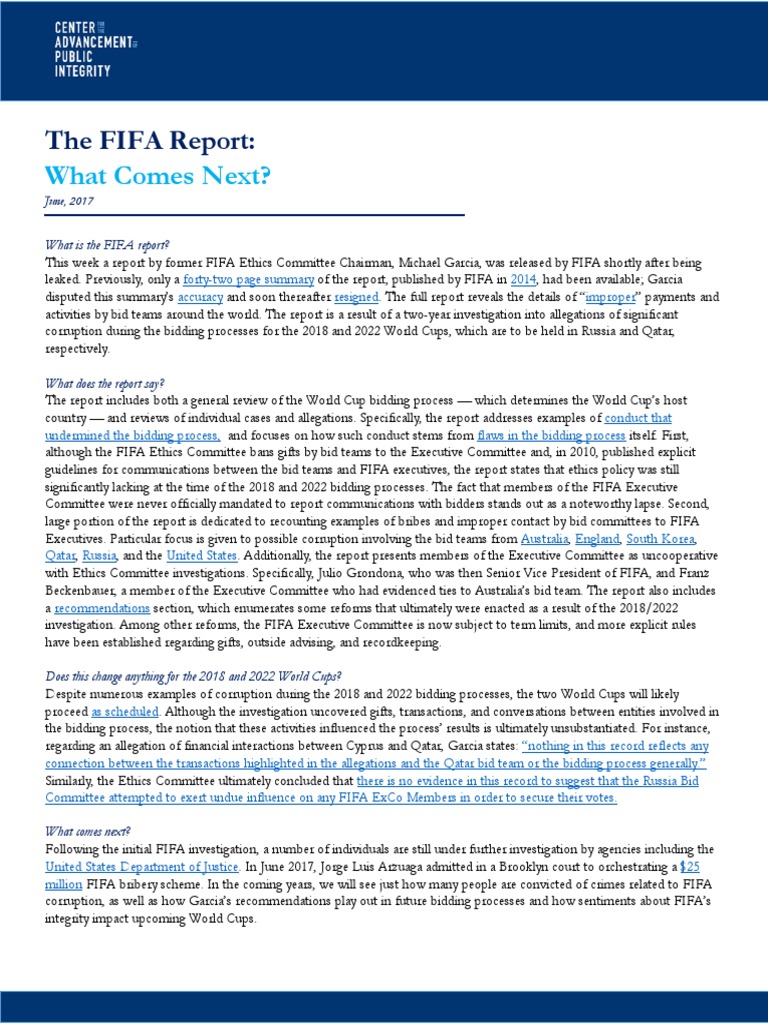 What Comes Next? The Fifa Report | PDF | Fifa | Corruption