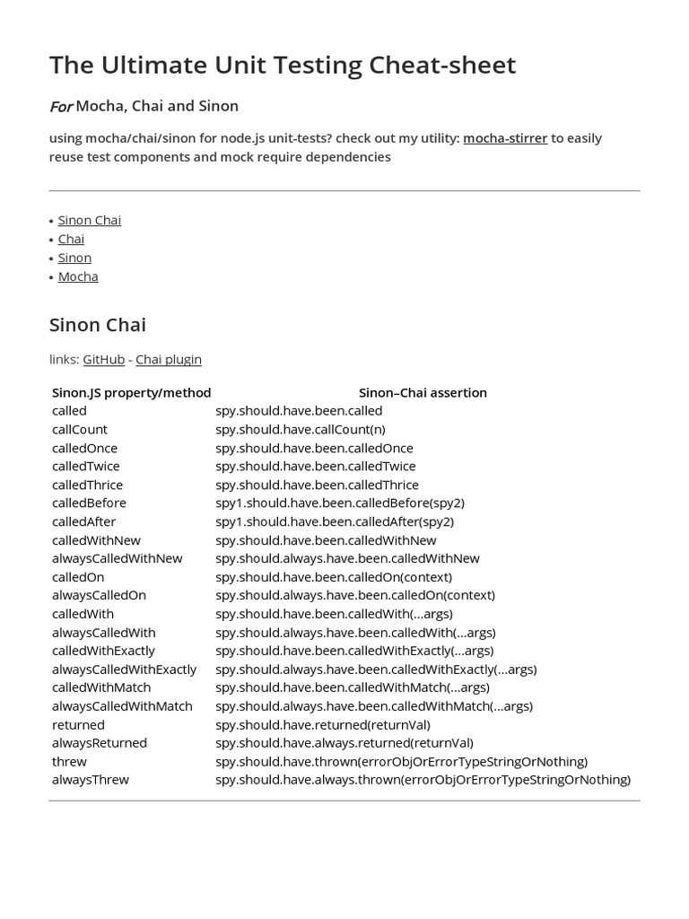 Ultimate Unit Testing Cheat Sheet Pdf Callback Computer Programming Parameter Computer
