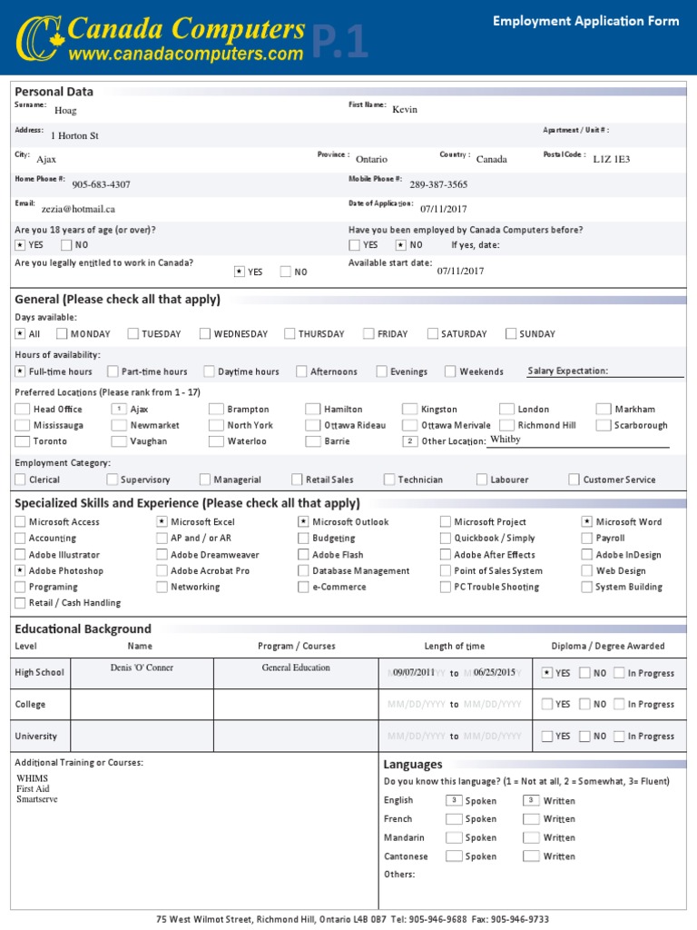 Employment Application Form Canada | PDF | Adobe Systems | Software