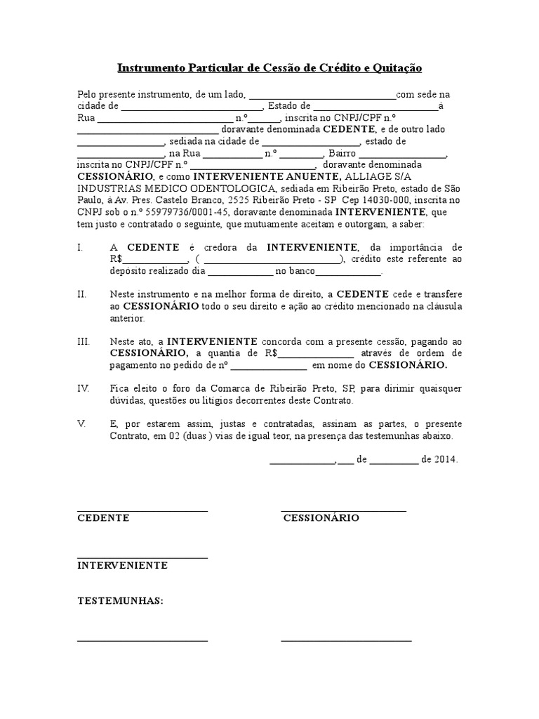 Modelo Cessão Crédito Pdf