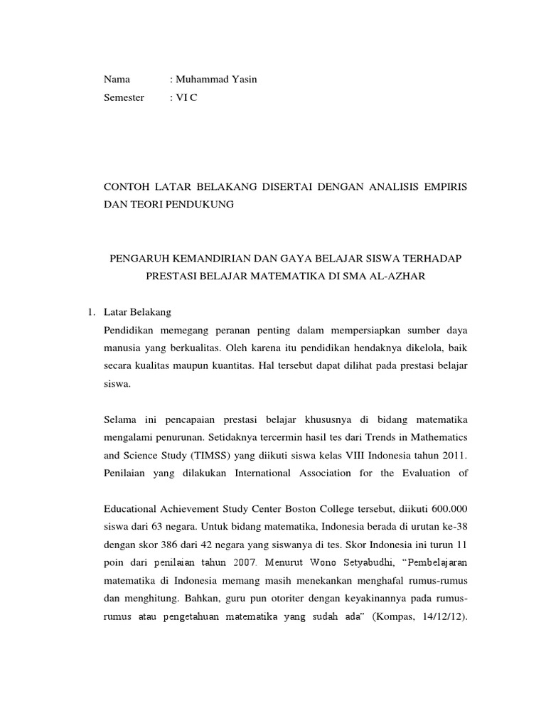 Contoh Latar Belakang Disertai Dengan Analisis Empiris Dan Teori ...