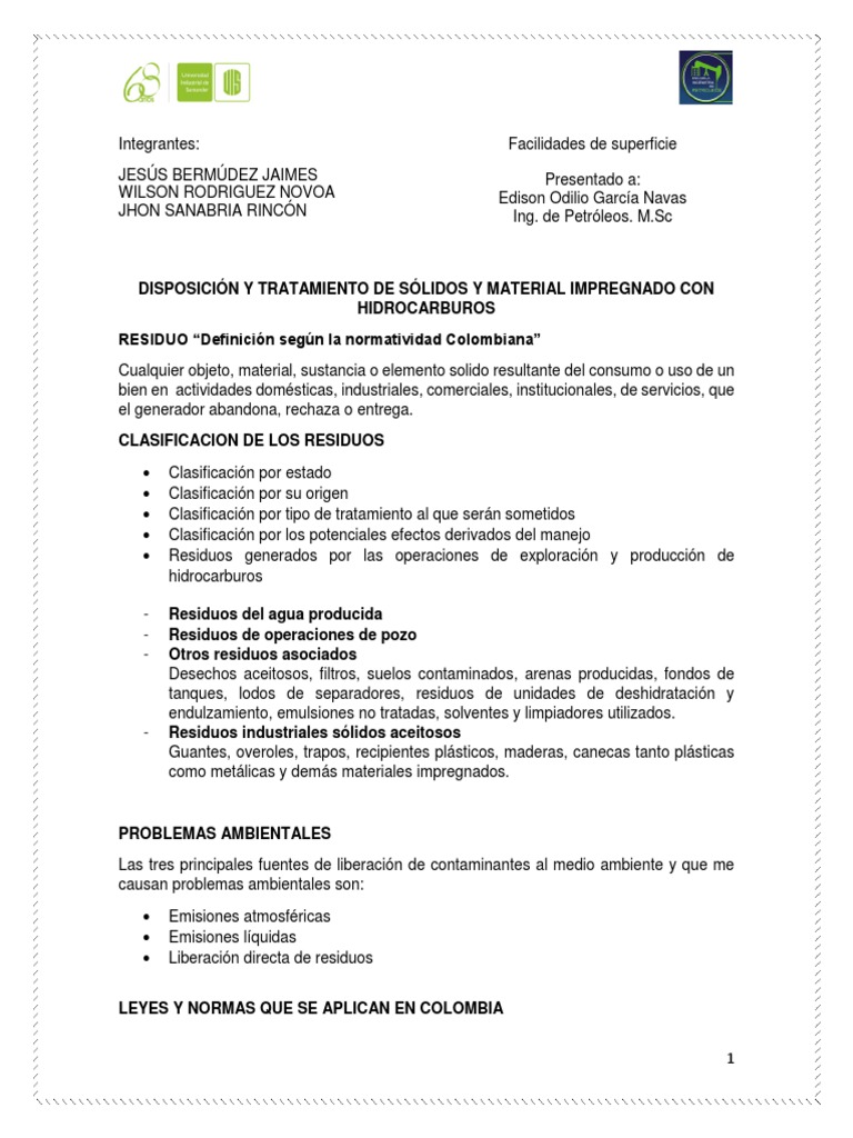 Material Impregnado Con Hidrocarburos - UIS | PDF | Contaminación ...