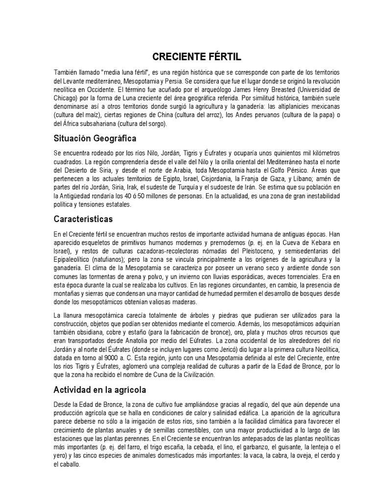 Creciente Fértil | PDF | Media Luna Fértil | Agricultura