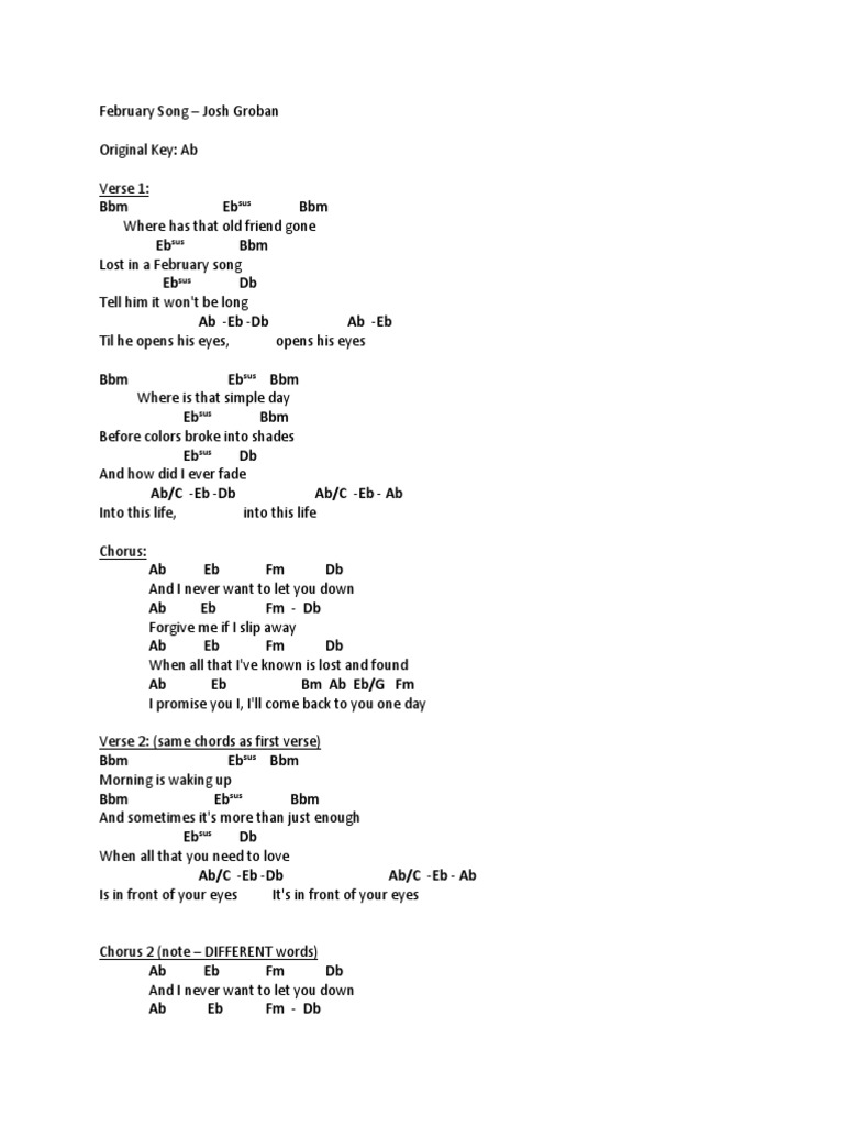 February Song Lyrics and Chords | PDF | Song Structure | Songs