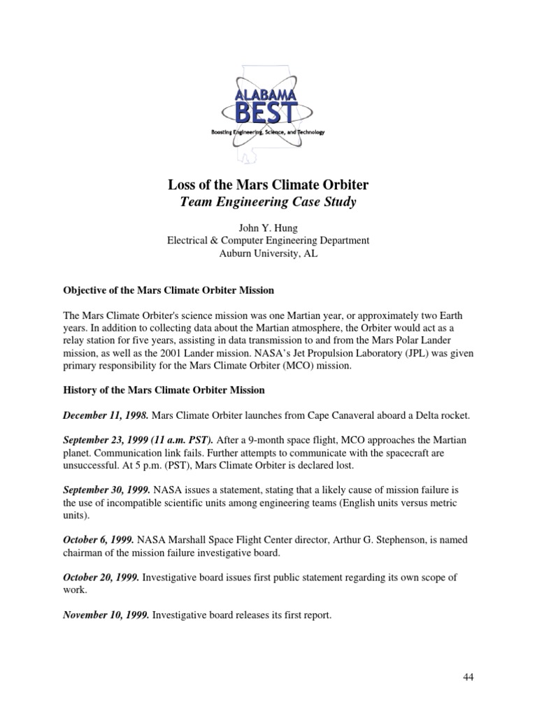 Mars Climate Orbiter Failure Analysis | PDF | Jet Propulsion Laboratory ...