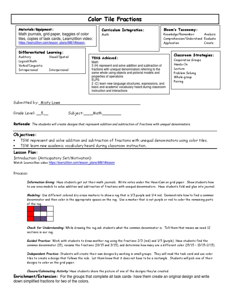 Teaching Fractions with Color Tiles | PDF | Fraction (Mathematics ...