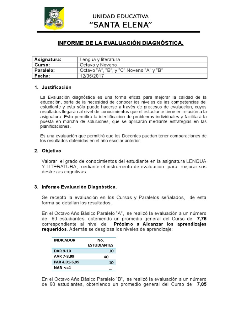Informe Evaluación Diagnóstica | PDF | Evaluación | Aprendizaje