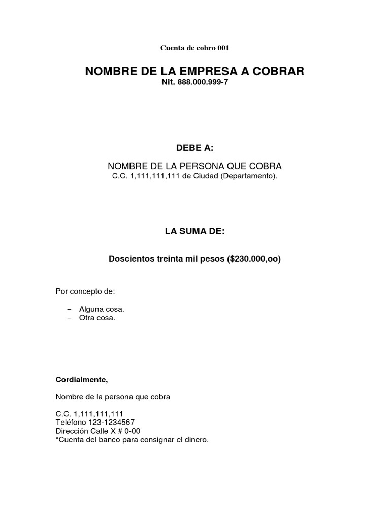 Plantilla Cuenta de Cobro