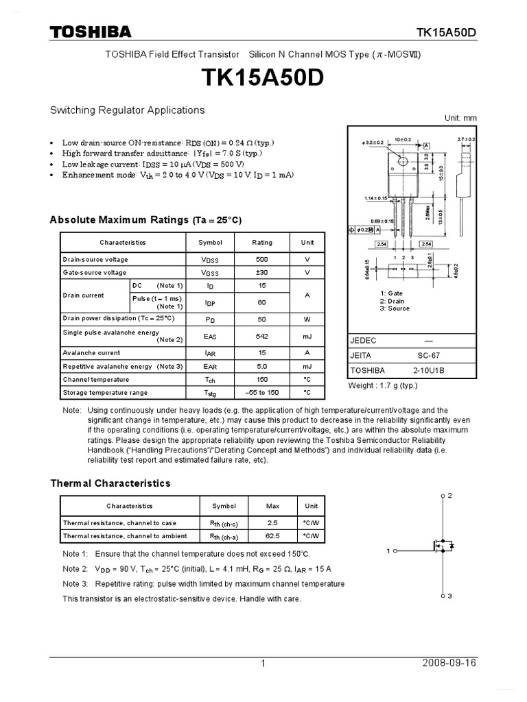 K15A50D Toshiba Semiconductor | PDF | Field Effect Transistor ...