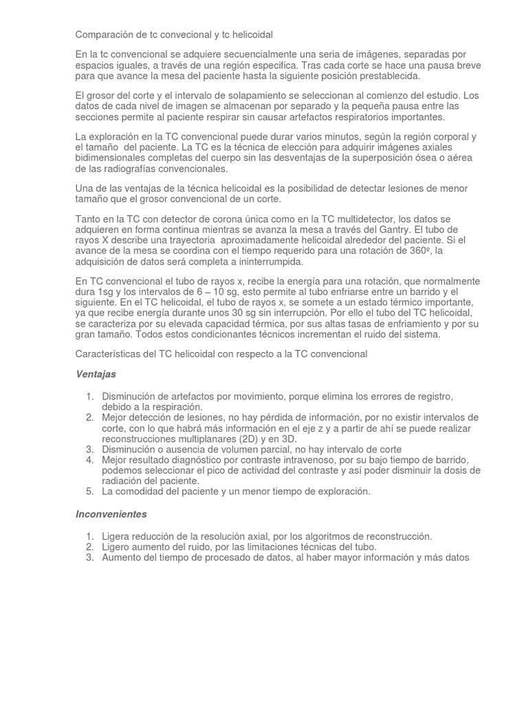 Comparativa TC Convencional vs Helicoidal | PDF | Ct Scan | Rayo X