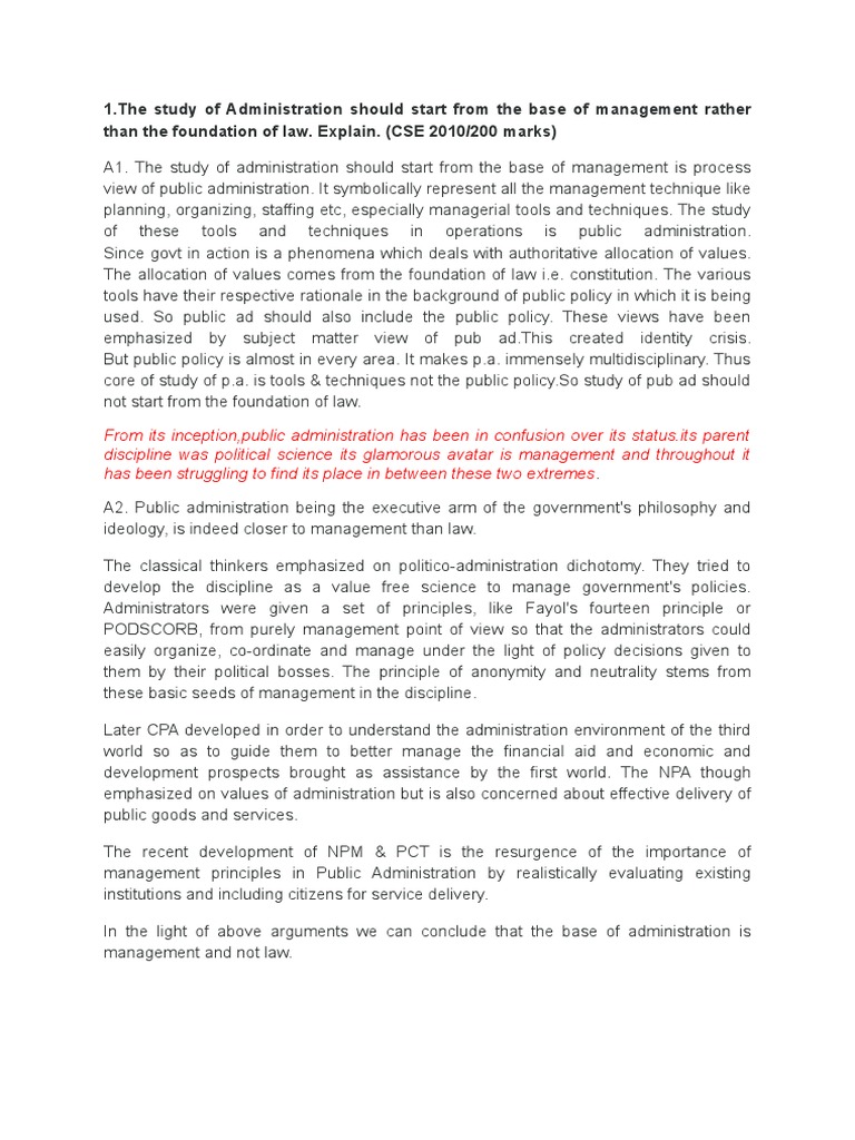 1.the Study of Administration Should Start From The Base of Management ...