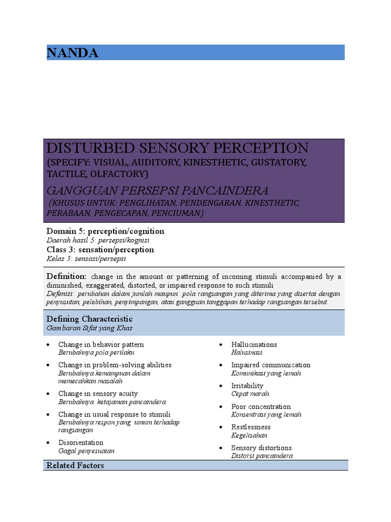 Disturbed Sensory Perception | PDF