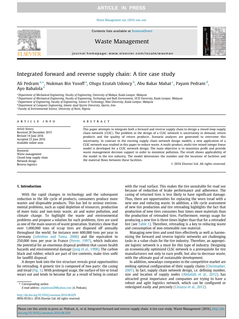 Integrated Forward and Reverse Supply Chain: A Tire Case Study | PDF | Tire | Life Cycle Assessment