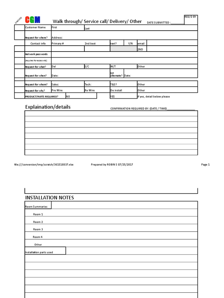 Request For Action Form (Blank) | PDF