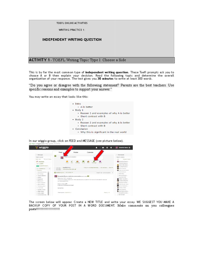 Activity 1: TOEFL Writing Topic Type I: Choose A Side | PDF
