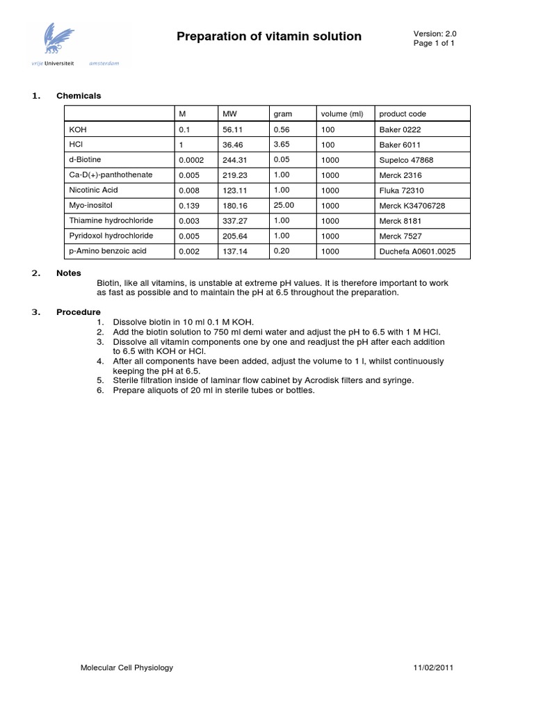 Biotin Solution Preparation Guide | PDF