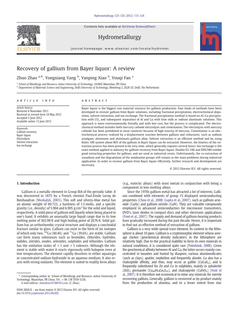 Recovery of Gallium From Bayer Liquor | PDF | Aluminium | Sodium Hydroxide
